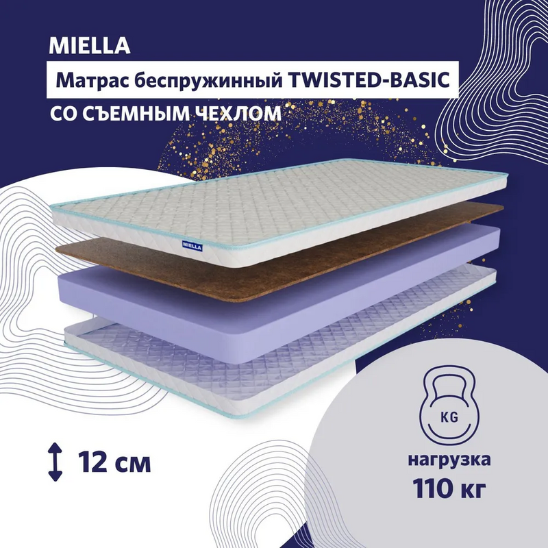 Матрас для кровати Miella Twisted-Basic 80x200 двусторонний, с кокосом