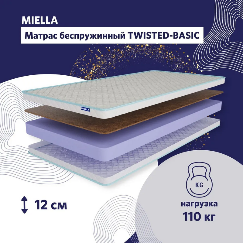 Матрас для кровати Miella Twisted-Basic 140x195 двусторонний, с кокосом