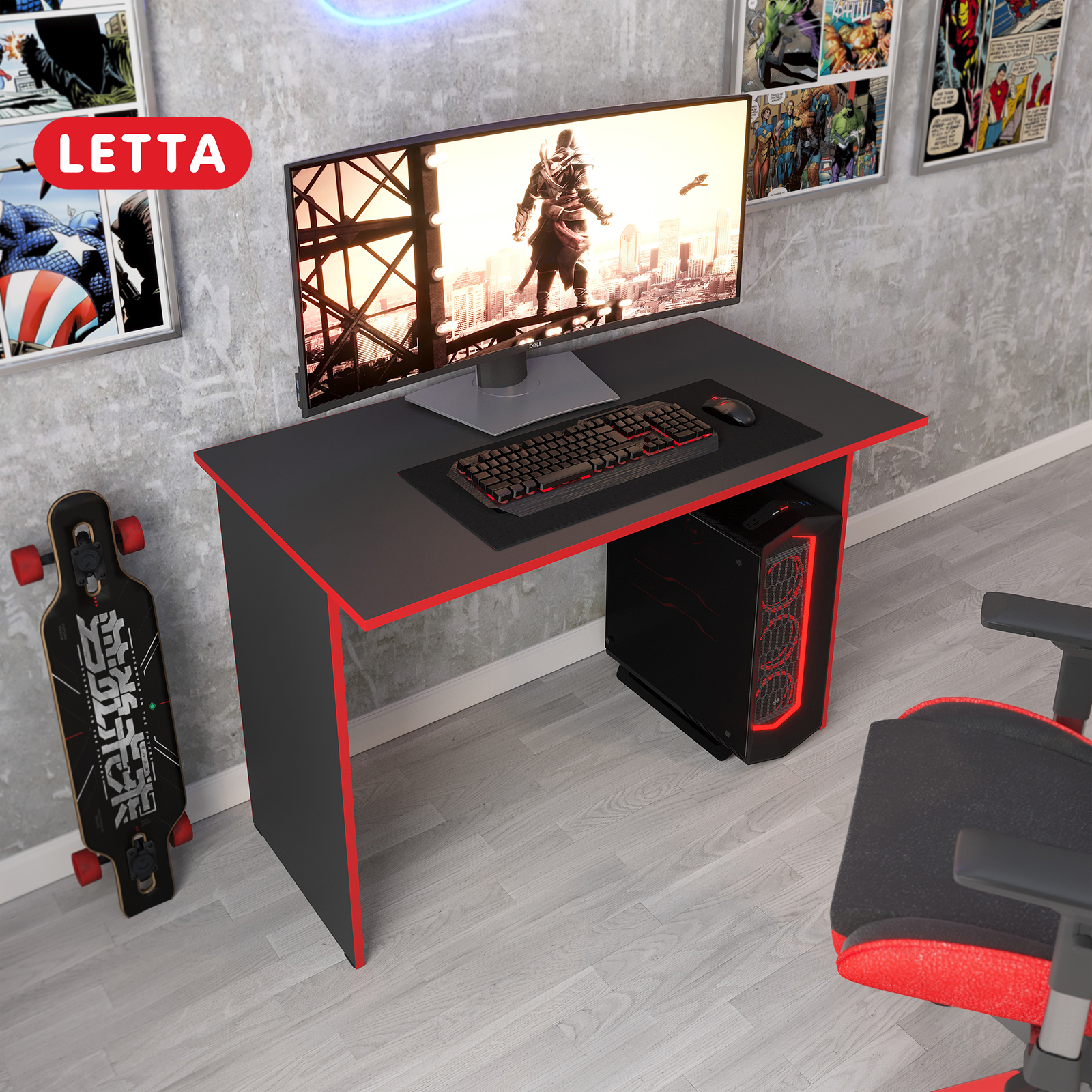Компьютерный стол (для геймеров) LETTA, Orion черный/красная кромка