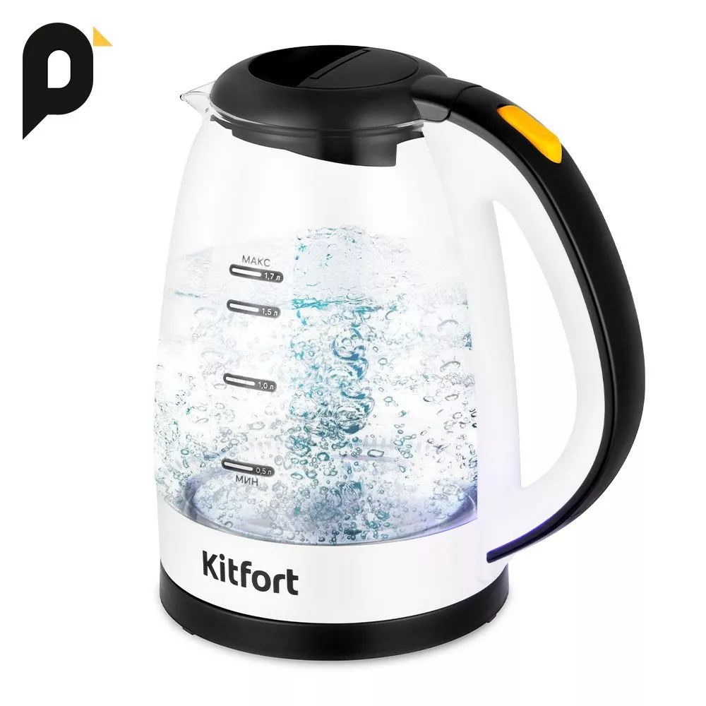 Чайник электрический Kitfort КТ-6637 1.7 л черный, белый, прозрачный