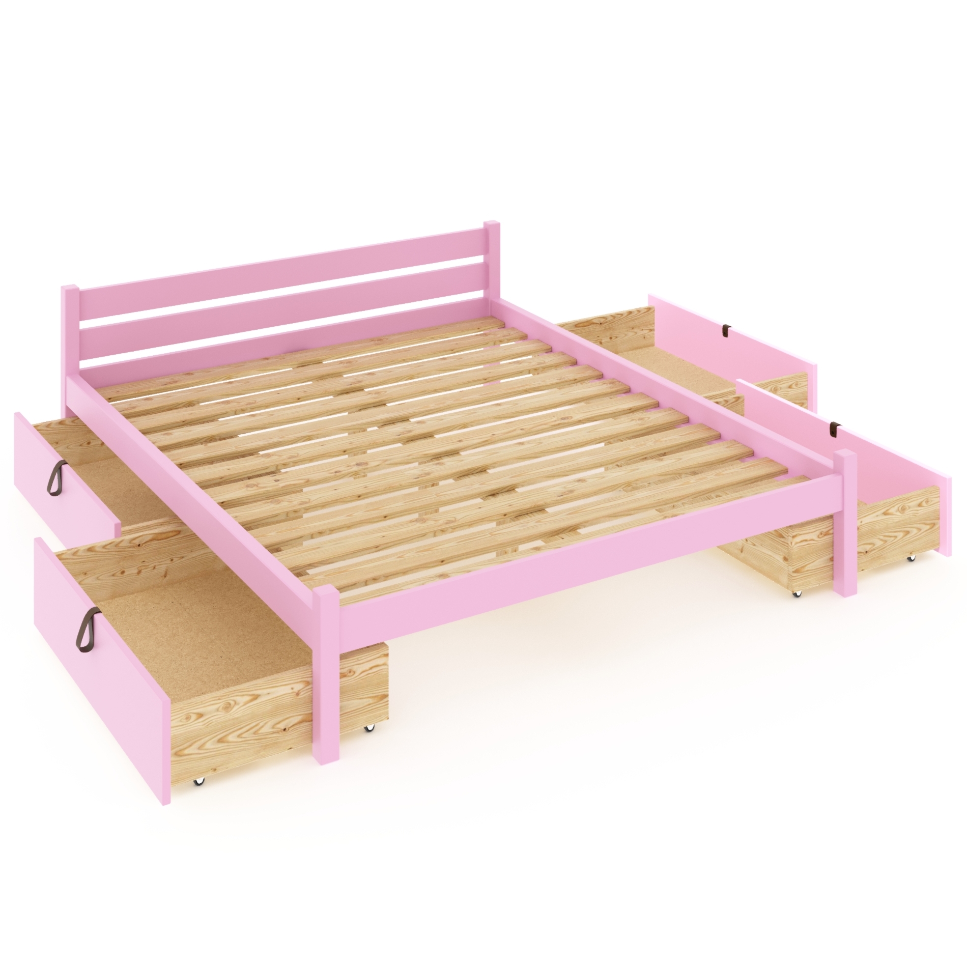 Кровать Solarius Классика с реечным основанием 200х180 с 4 выкатными ящиками, розовый