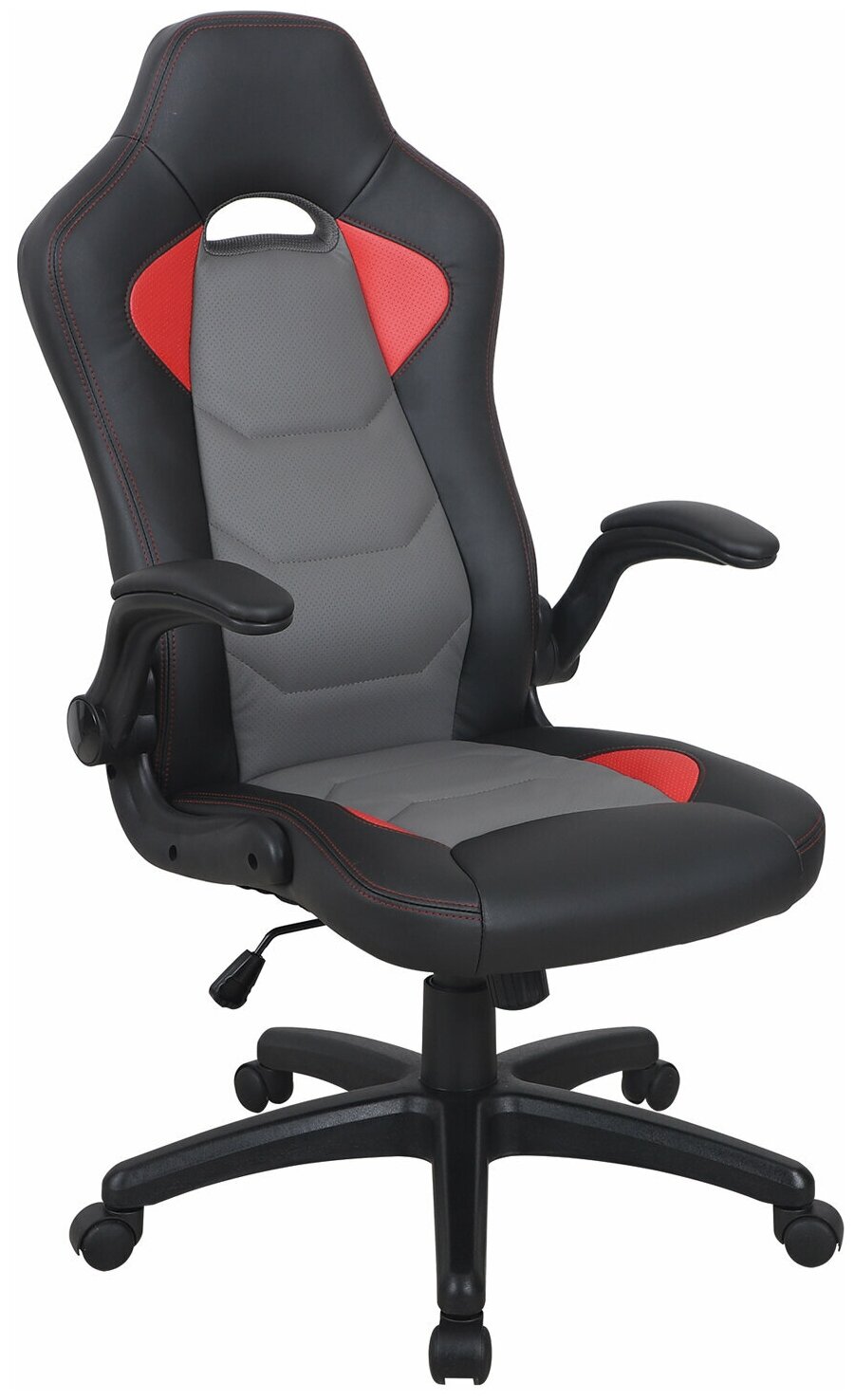 Кресло компьютерное BRABIX Skill GM-005, откидные подлокотники, экокожа, черное/красное,