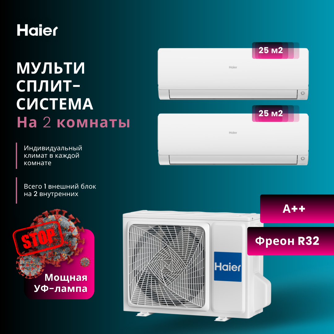 Сплит-система Haier 2 Х AS25S2SF2FA-W / 2U40S2SM1FA