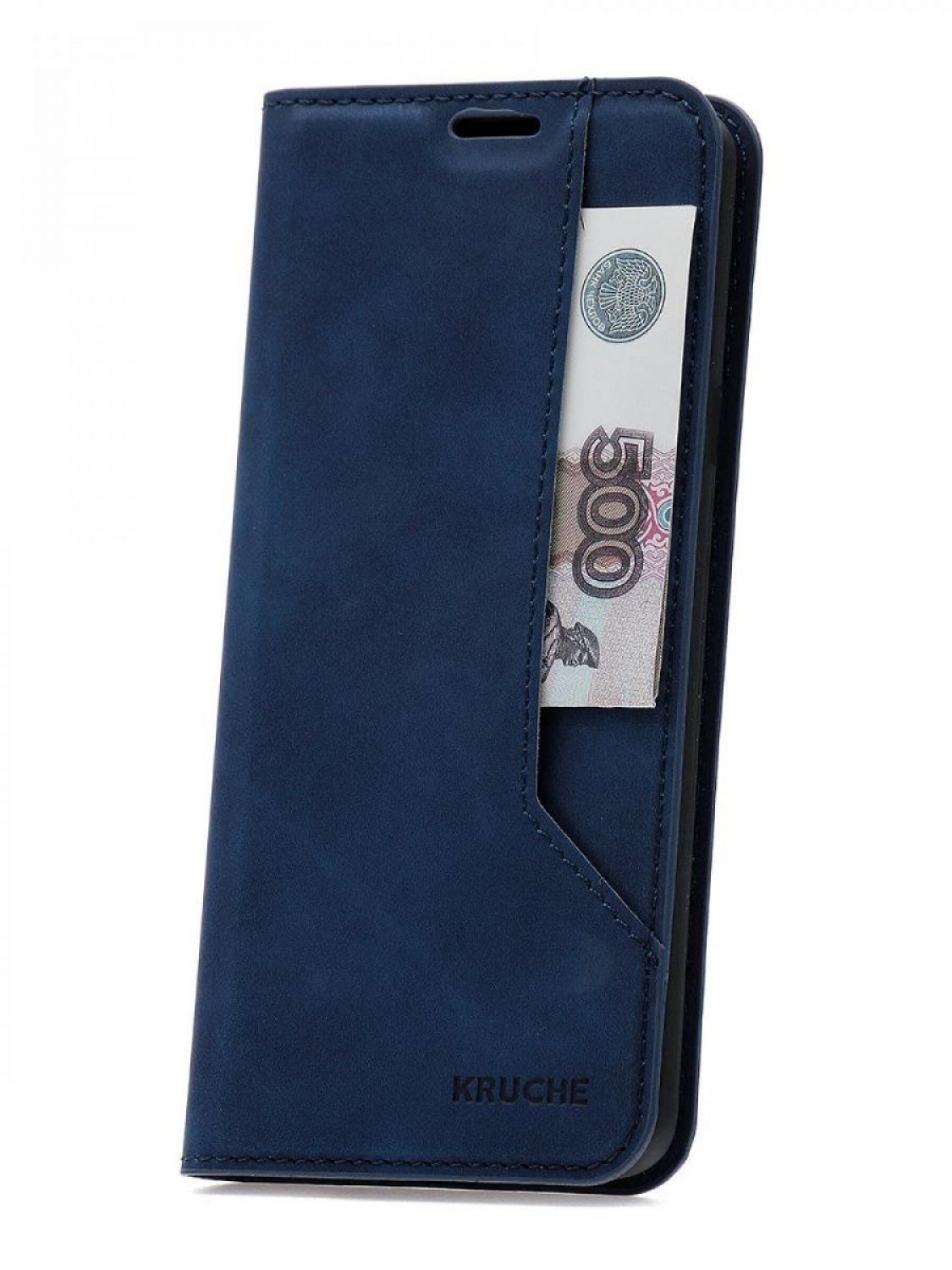 Чехол на Xiaomi Redmi 8 Kruche Strict style синий, книжка с карманом для карт, с магнитом