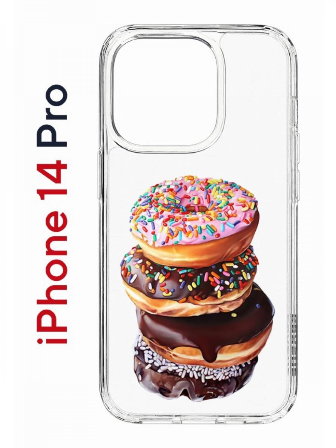 Чехол на iPhone 14 Pro с принтом Kruche Print Donuts, бампер с защитой камеры