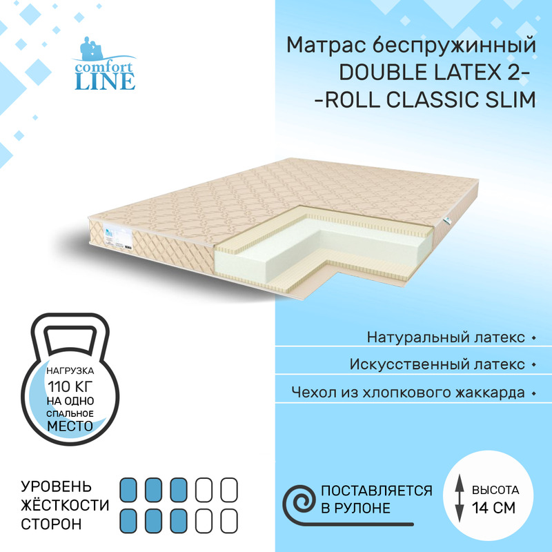 Матрас беспружинный Comfort Line Double latex 2 Roll Classic Slim 145х190, высота 14 см