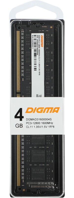 Оперативная память DIGMA DGMAD31600004S , DDR3L 1x4Gb, 1600MHz