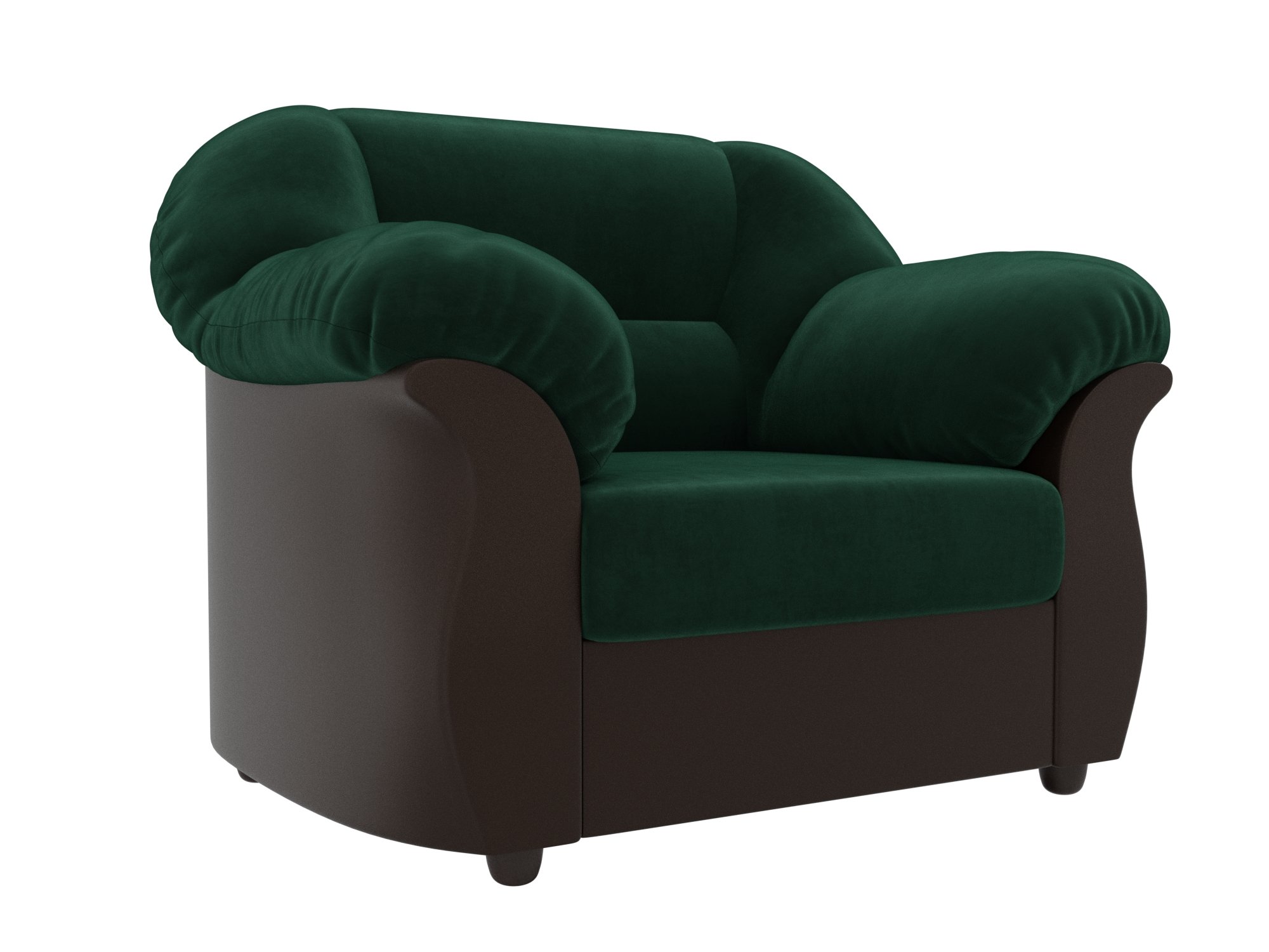 Кресло Карнелла велюр/экокожа зеленый/коричневый