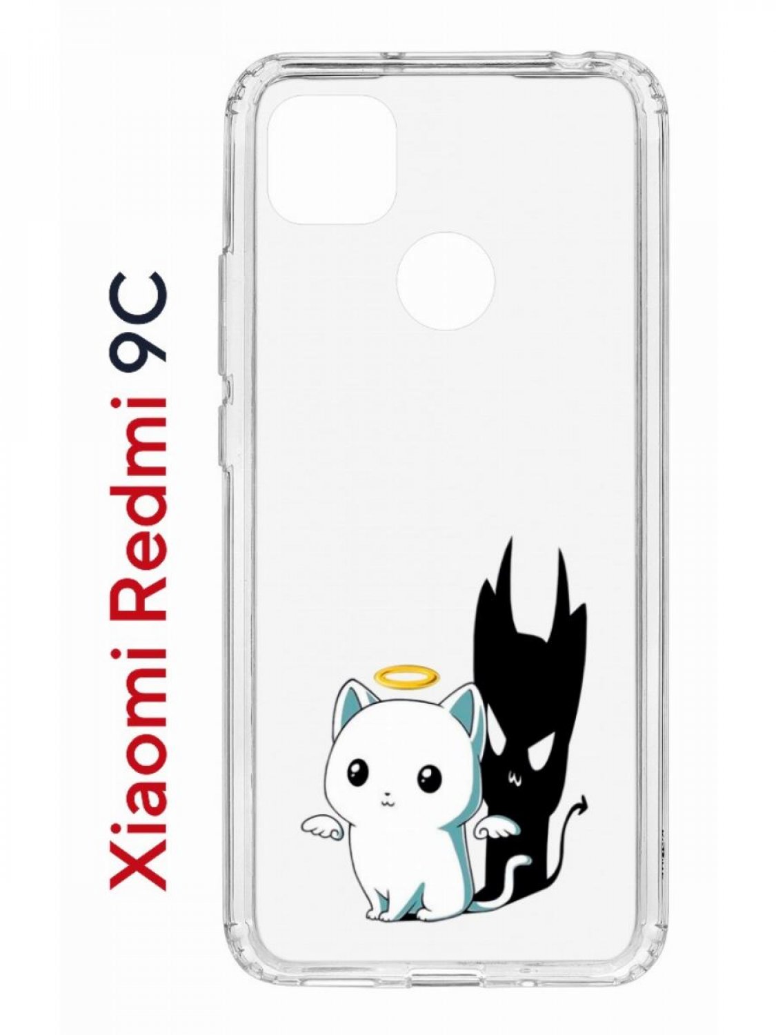 Чехол на Redmi 9C Kruche Print Angel Demon,противоударный бампер с защитой камеры