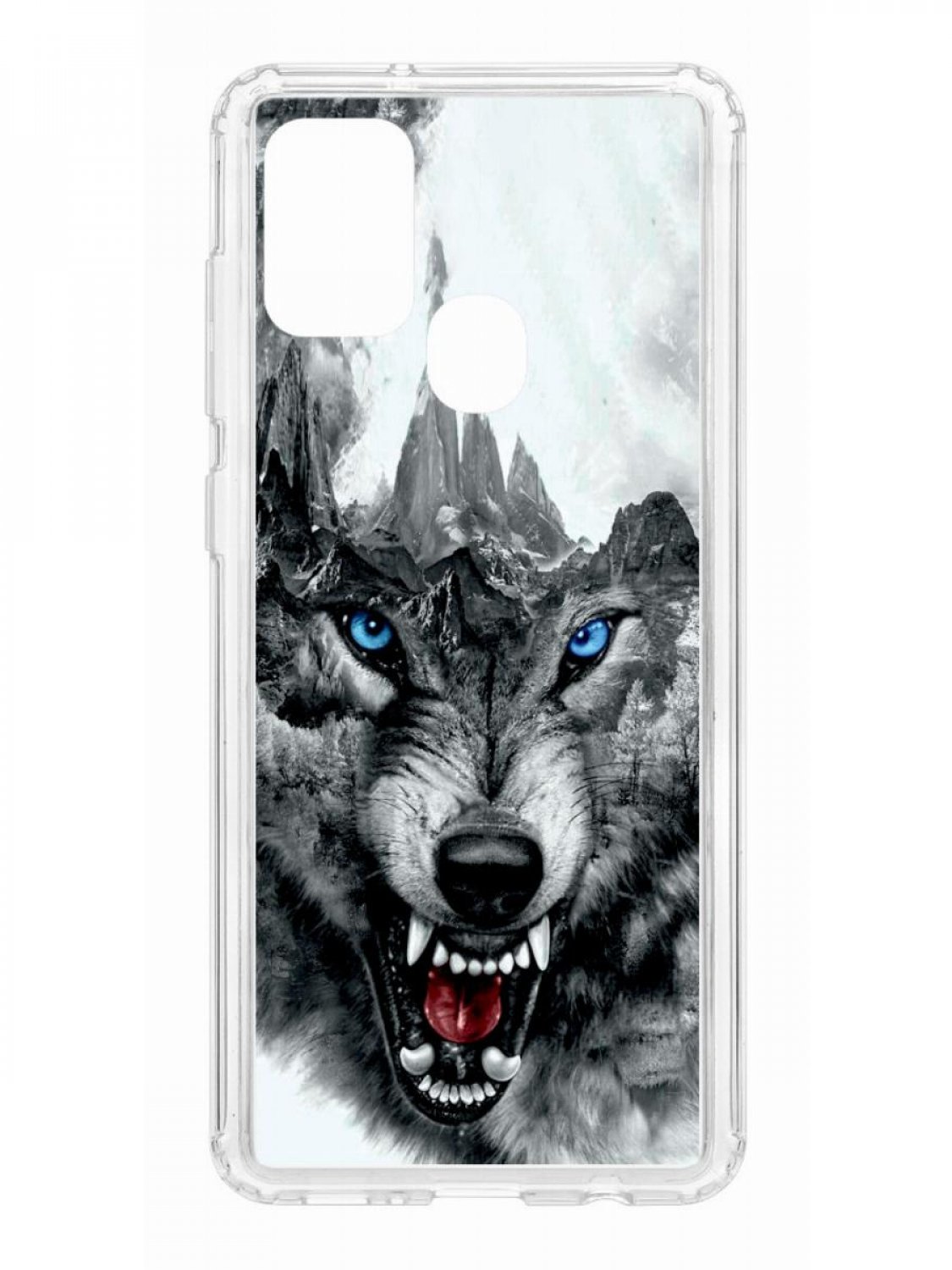 Противоударный чехол для Samsung Galaxy A21S Kruche Print Волк прозрачный с рисунком