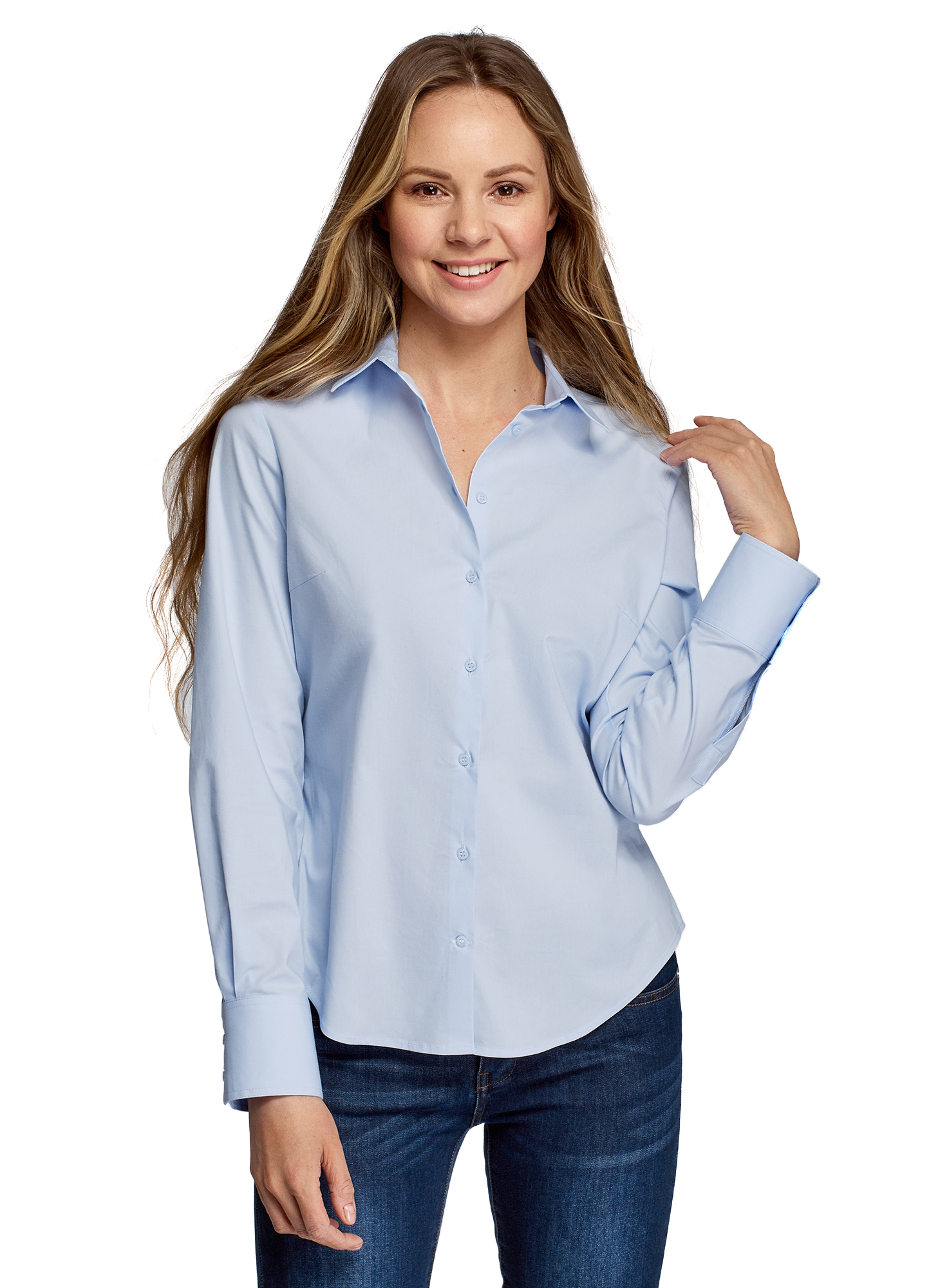Рубашка женская oodji 13K03001-1B синяя 42 EU