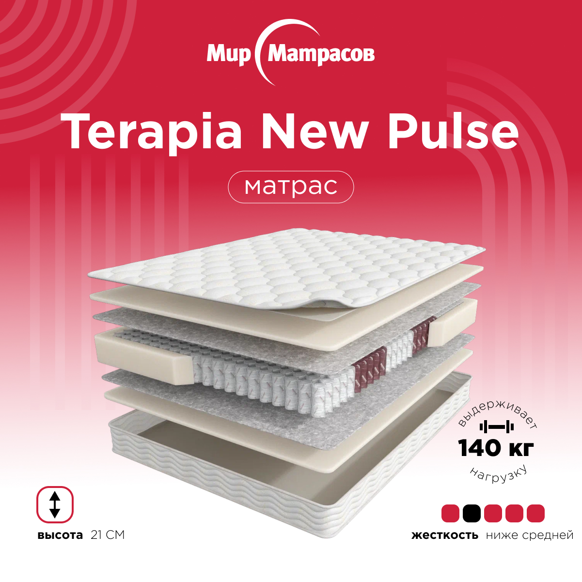 Матрас Мир Матрасов Terapia New Pulse, зональный пружинный блок, 160х200 см