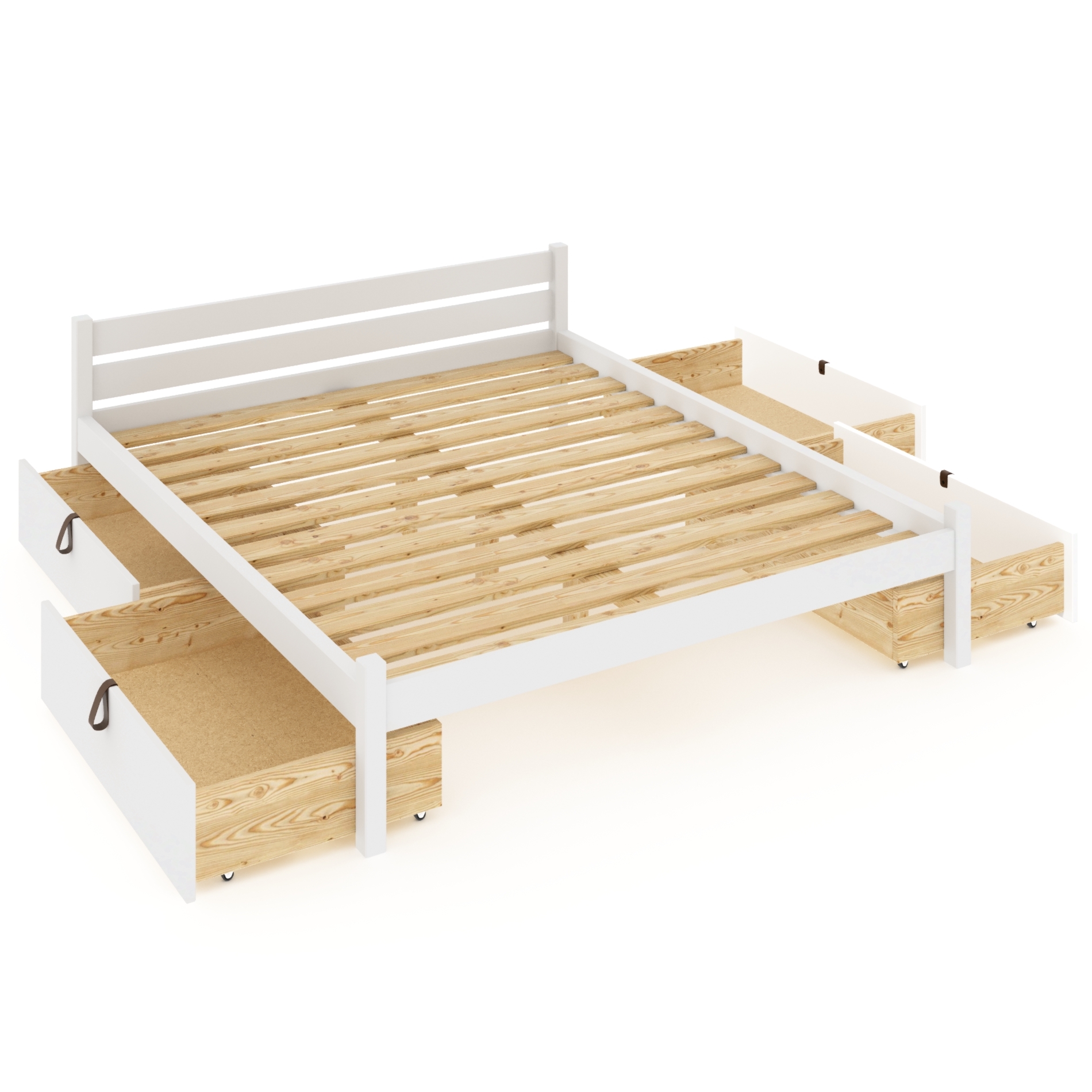 Кровать Solarius Классика с реечным основанием 200х120 с 4 выкатными ящиками, белый