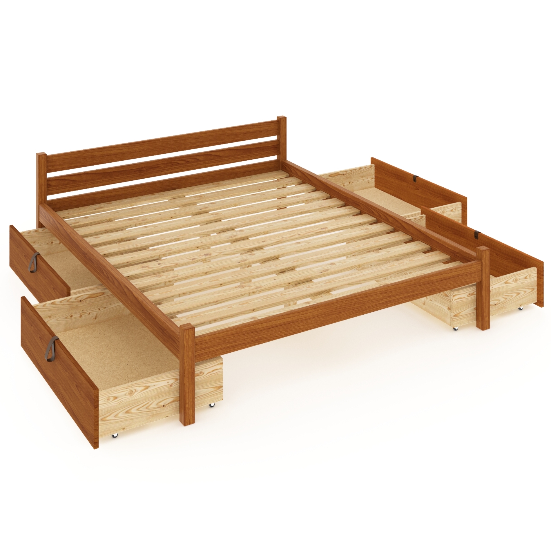 Кровать Solarius Классика с реечным основанием 200х180 с 4 выкатными ящиками, ольха