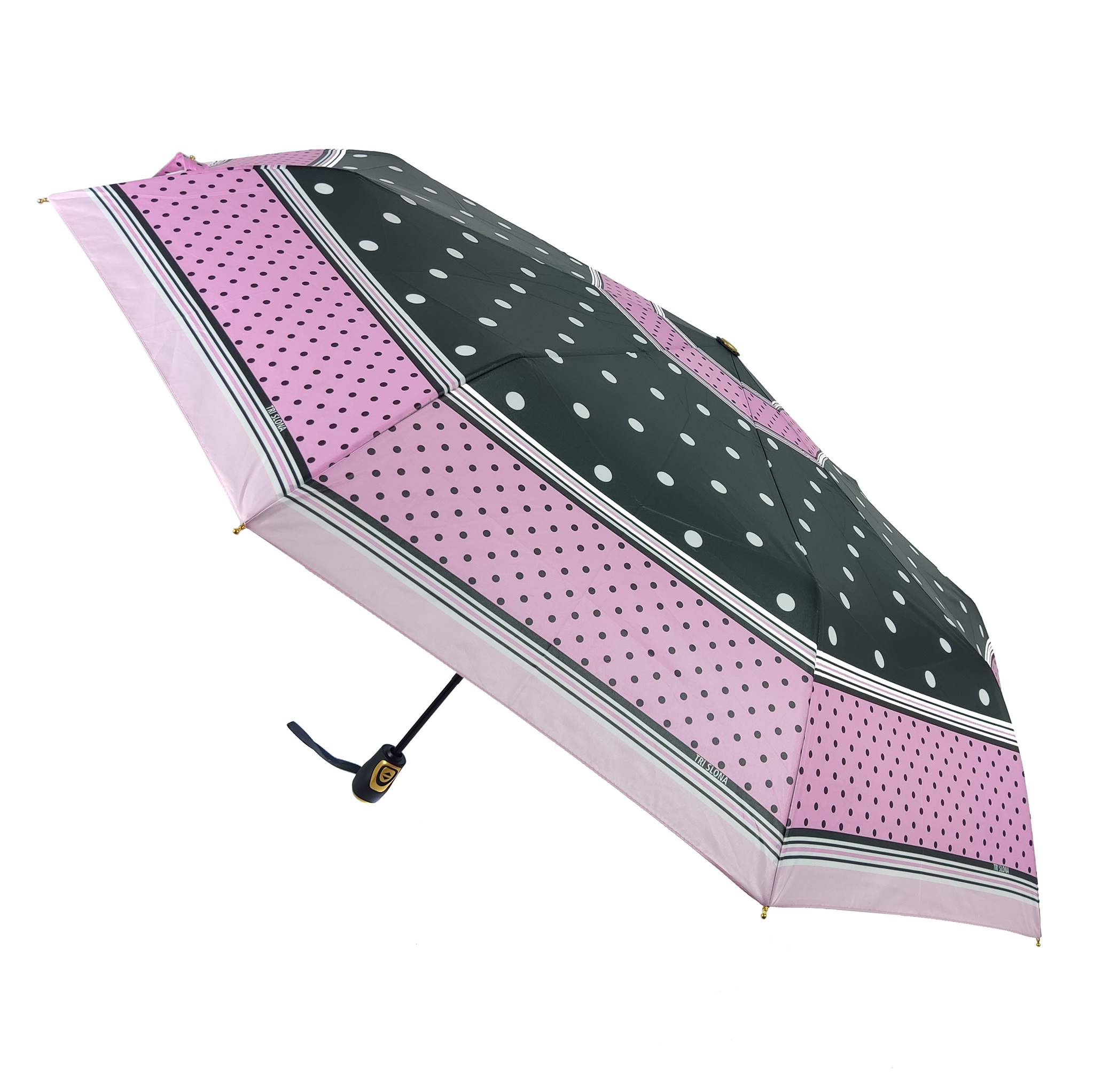 Зонт женский Три Слона 3690-C черный/розовый