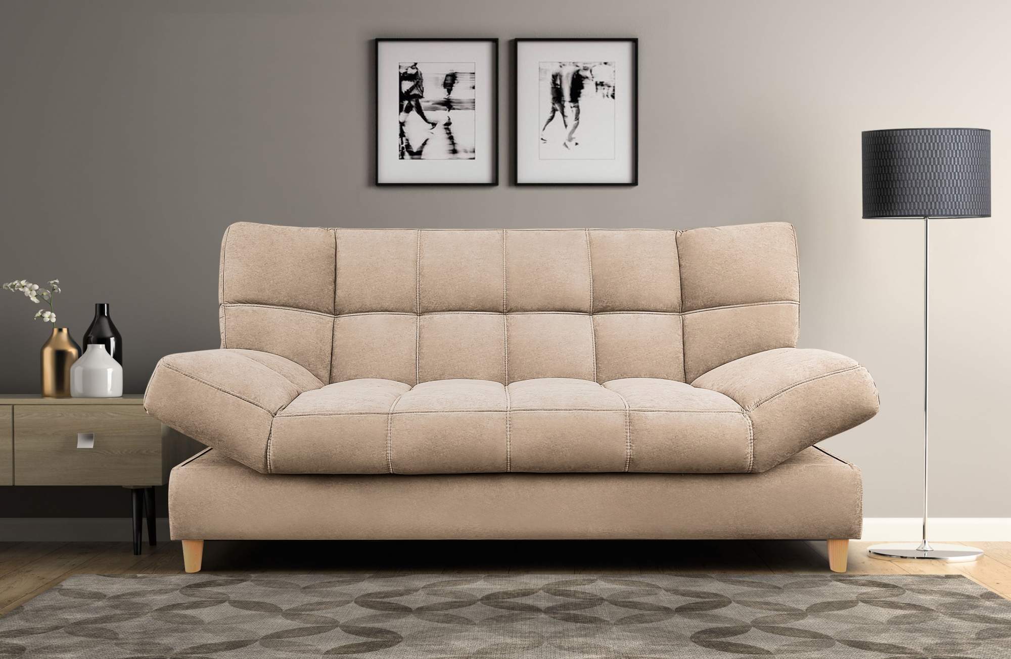 Прямой диван-кровать фабрика мебели Олимп Саймон с ящиком 210х90х105 см Бежевый