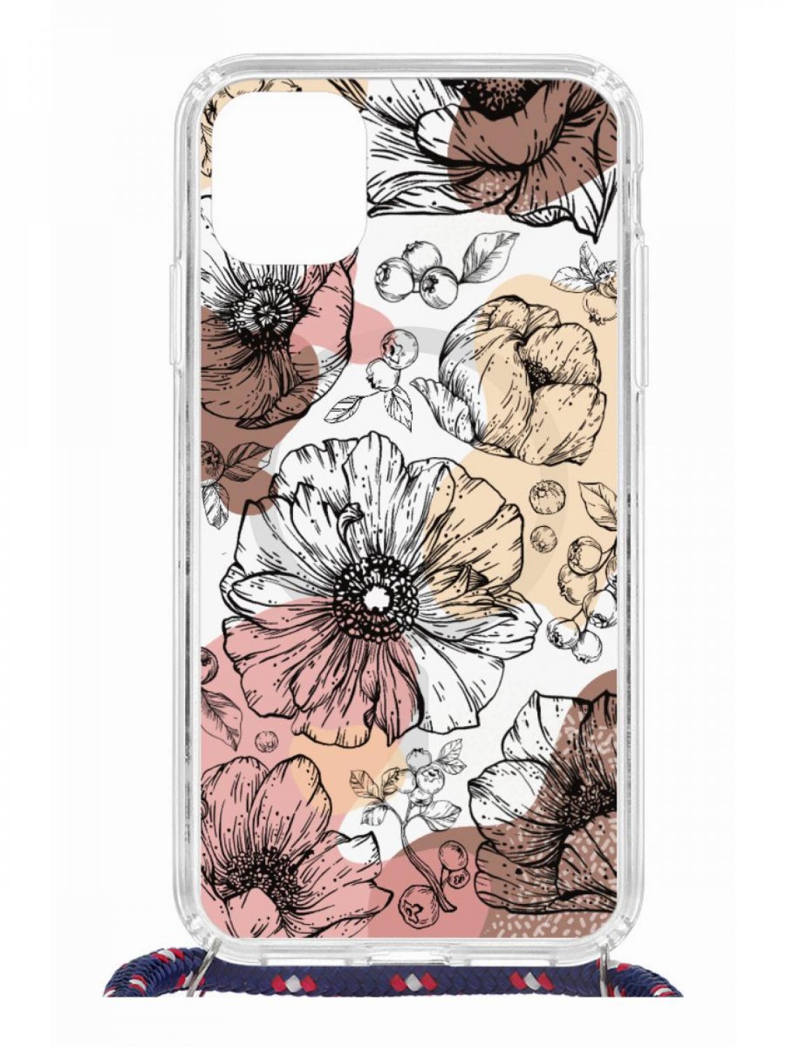 Противоударный чехол для iPhone 11 Kruche Print MagSafe Ягоды и Цветы со шнурком на шею