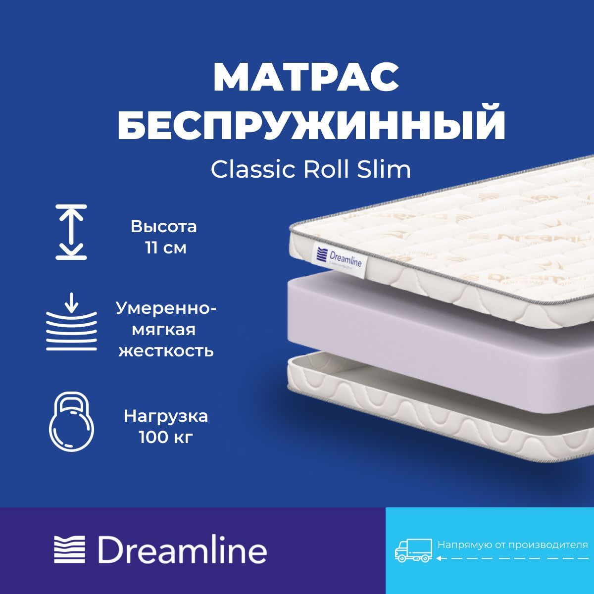 Матрас Dreamline Classic Roll Slim беспружинный 80х160 см