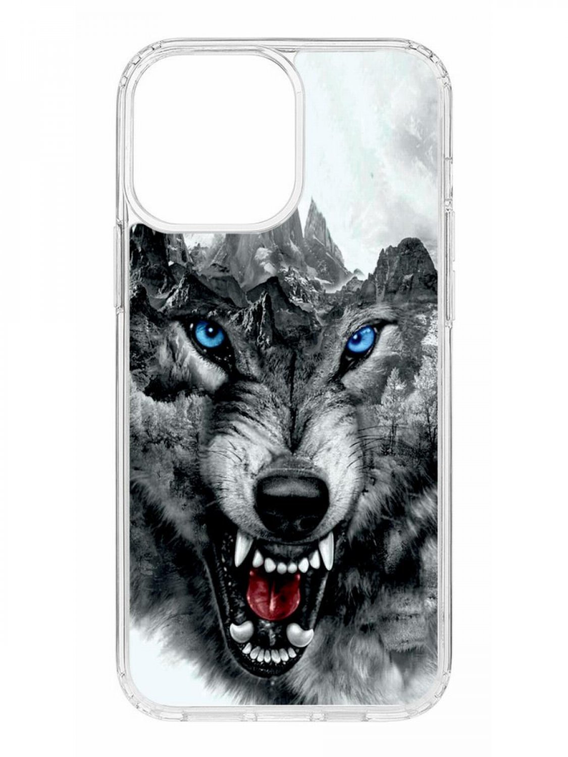 Противоударный чехол для iPhone 13 Pro Max Kruche Print Волк прозрачный с рисунком