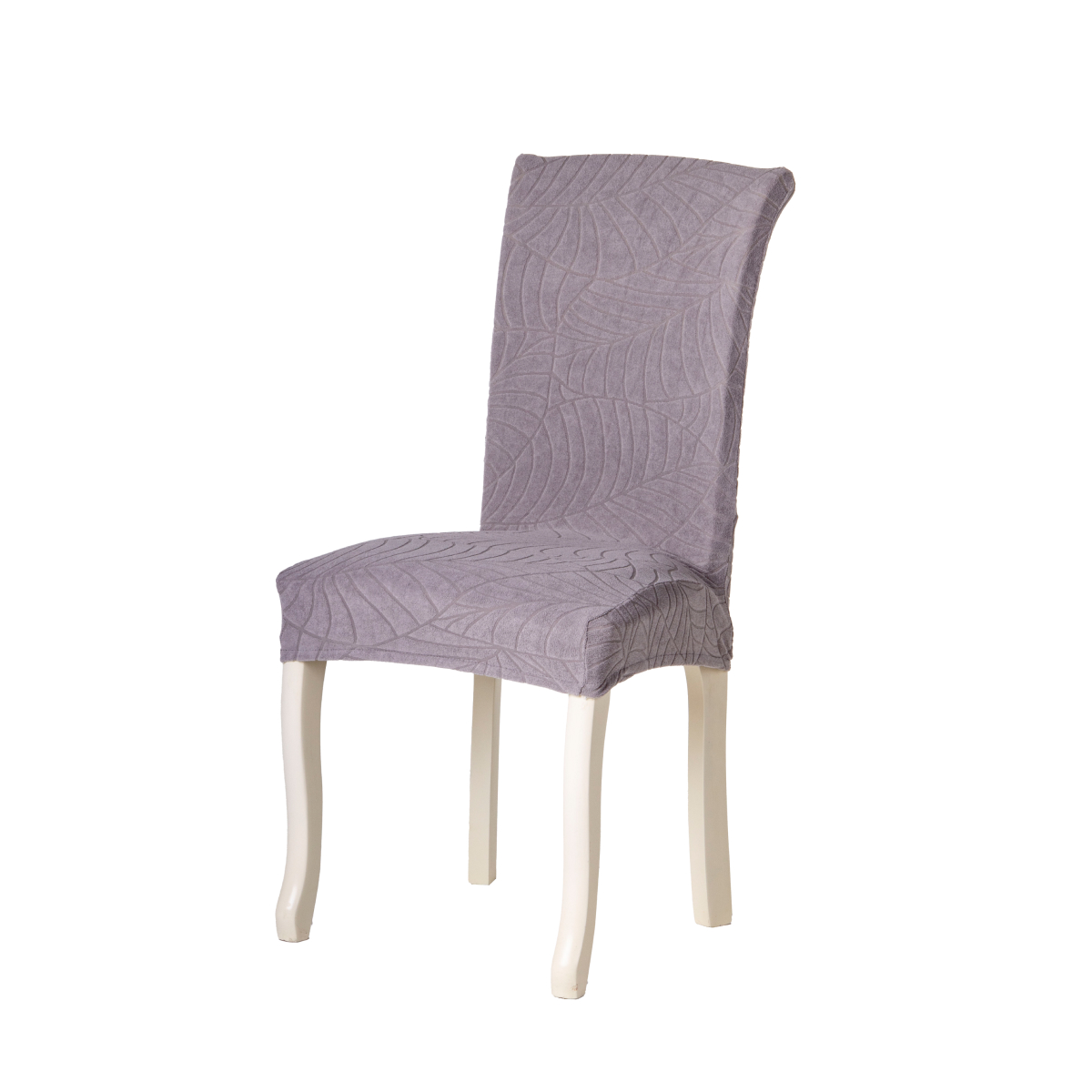 Чехол на стул со спинкой LuxAlto 10455, ткань Leaves, Светло-серый, 1 шт