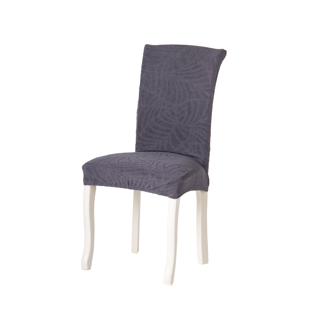 Чехол на стул со спинкой LuxAlto 10454, ткань Leaves, Серый, 1 шт