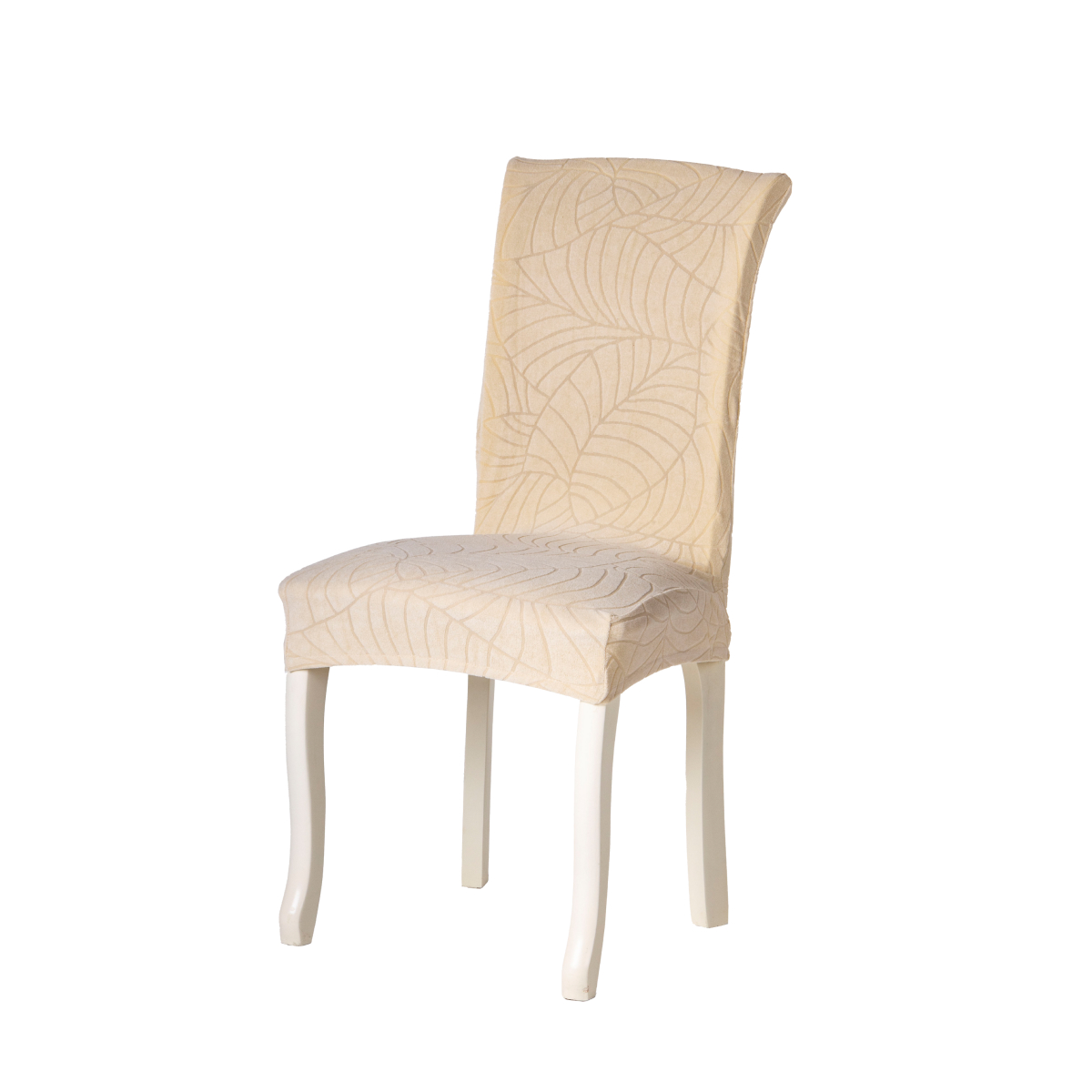 Чехол на стул со спинкой LuxAlto 10452, ткань Leaves, Бежевый, 1 шт