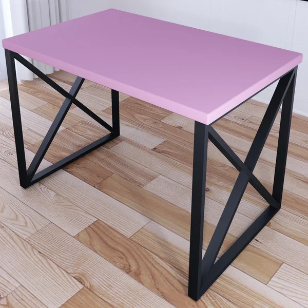 Стол кухонный Solarius Loft с крестообразными ножками 110x70х75, розовый с черными ножками