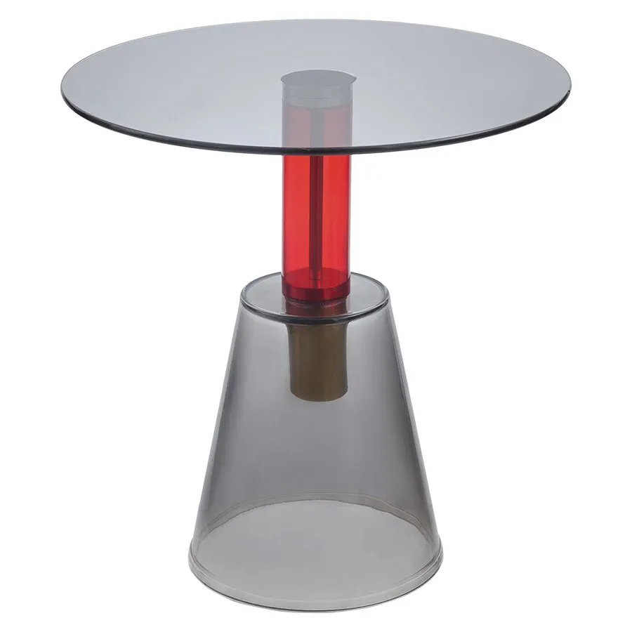 Столик кофейный журнальный Amalie, круглый D 50 см, стеклянный, серый/красный
