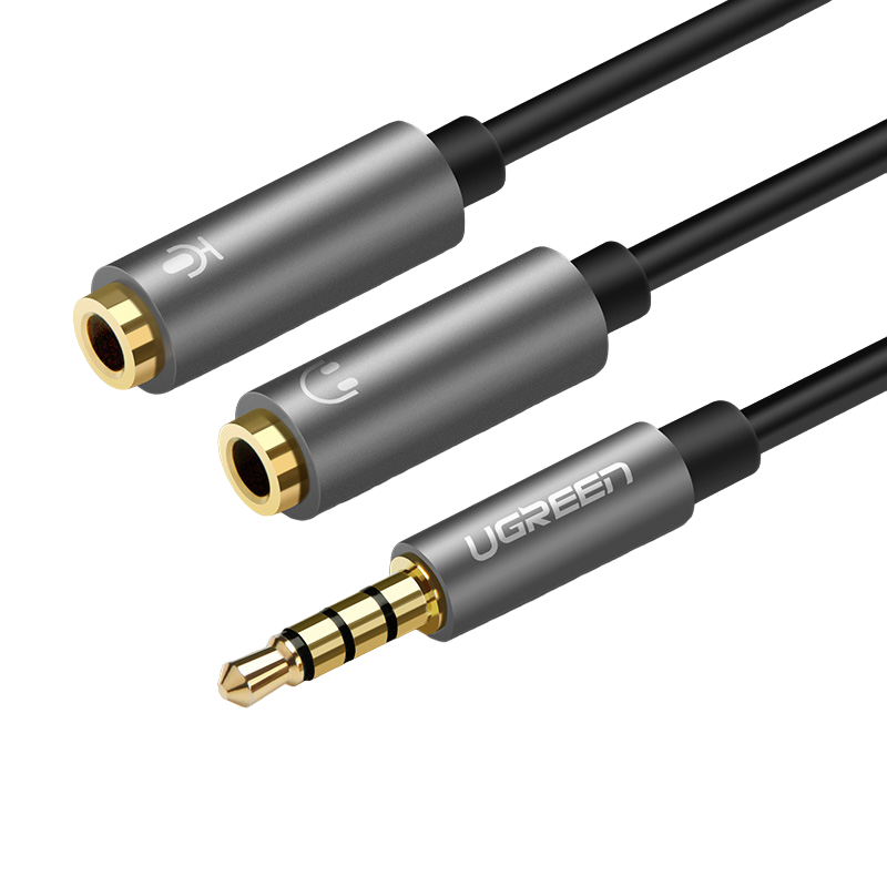 Кабель UGREEN AV141 (30619) 3.5mm male to 2 Female Audio Cable Aluminum Case. Длина: 20 см