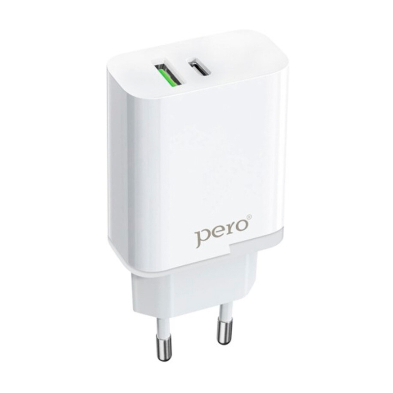 Сетевое зарядное устройство Pero TC05 PD 18W + USB-A Fast Charge White TC05WHPD