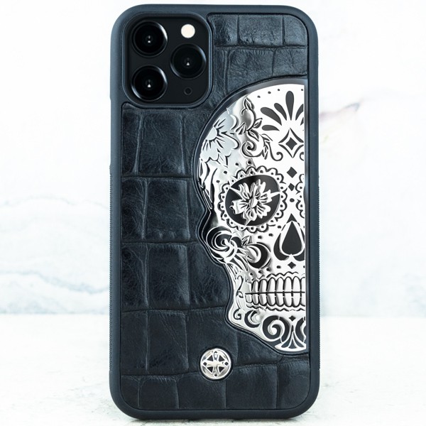 Чехол iPhone 14 Pro Max - Mexican Katrina's Skull Croc Leather Black - Euphoria HM Premium