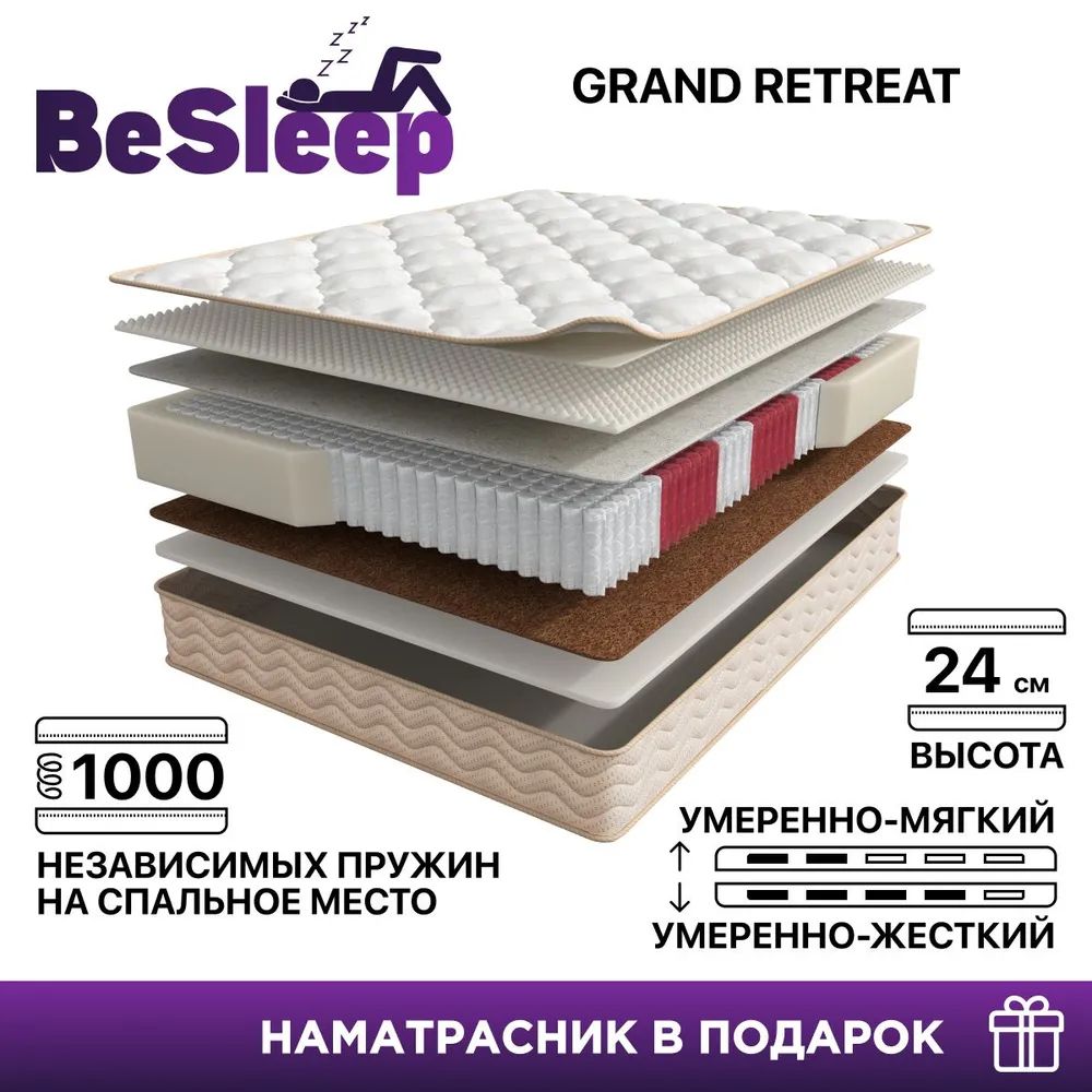 Матрас BeSleep Grand Retreat, Независимые пружины, 200х186 см