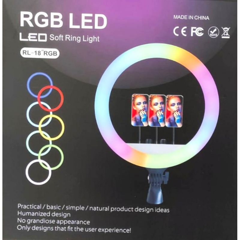 Светодиодная кольцевая лампа RL-18RGB 45см с держателем для телефона