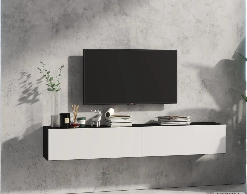 Тумба под телевизор НК мебель Somero V черный матовый/белый матовый 180.2х38х30.2 см