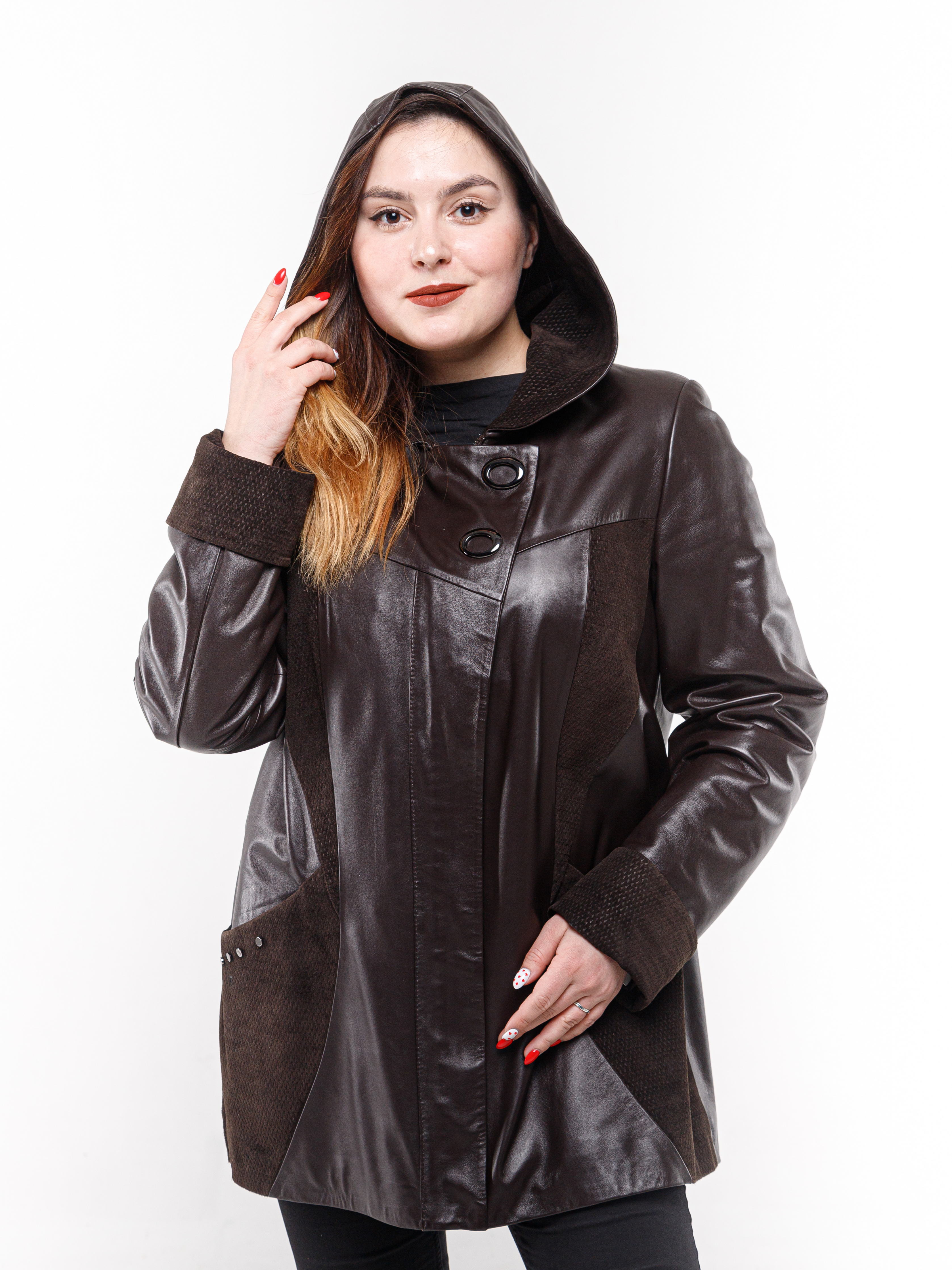 Кожаная куртка женская Fashion 135110 коричневая 52 RU