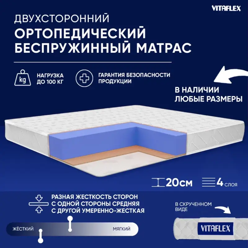 Ортопедический беспружинный матрас VITAFLEX Medicine 19V Sk 165x185