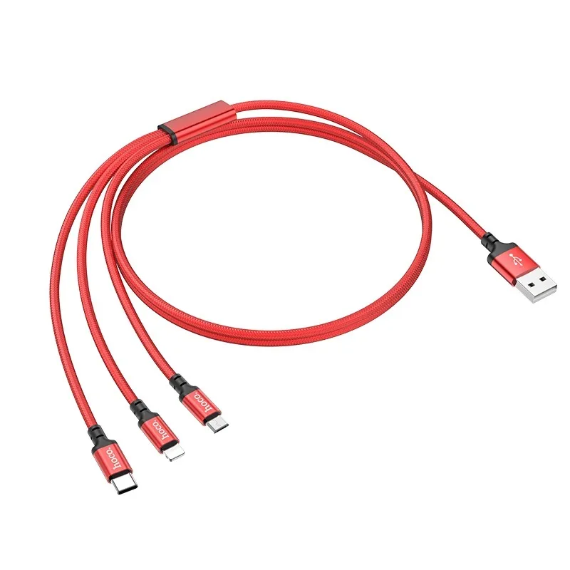 Кабель-зарядка USB Hoco X14 Times speed 3in1 Lightning/Micro/Type-C 2.4A, 1 м, красный