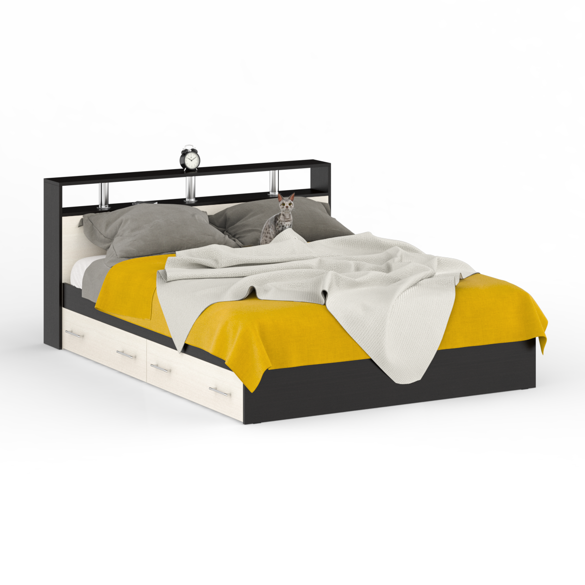 Кровать с ящиками Камелия 1600+Осн венге/дуб лоредо, 164х204х88 см