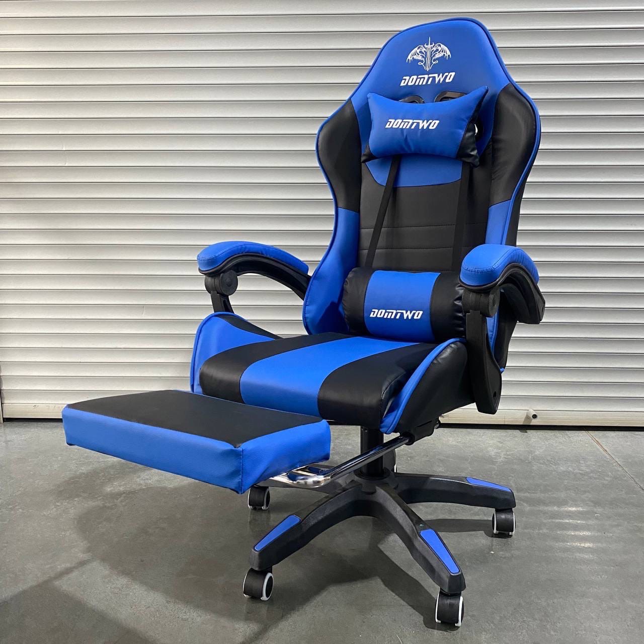 Геймерское игровое кресло DOMTWO Game pro max chair, синий с подножкой