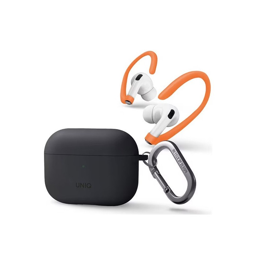 Чехол Uniq NEXO Liquid silicone + Sports ear hooks для AirPods Pro 2, Серый