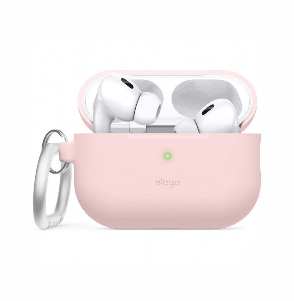 Чехол с карабином Elago Silicone Hang case для AirPods Pro 2, Светло-розовый