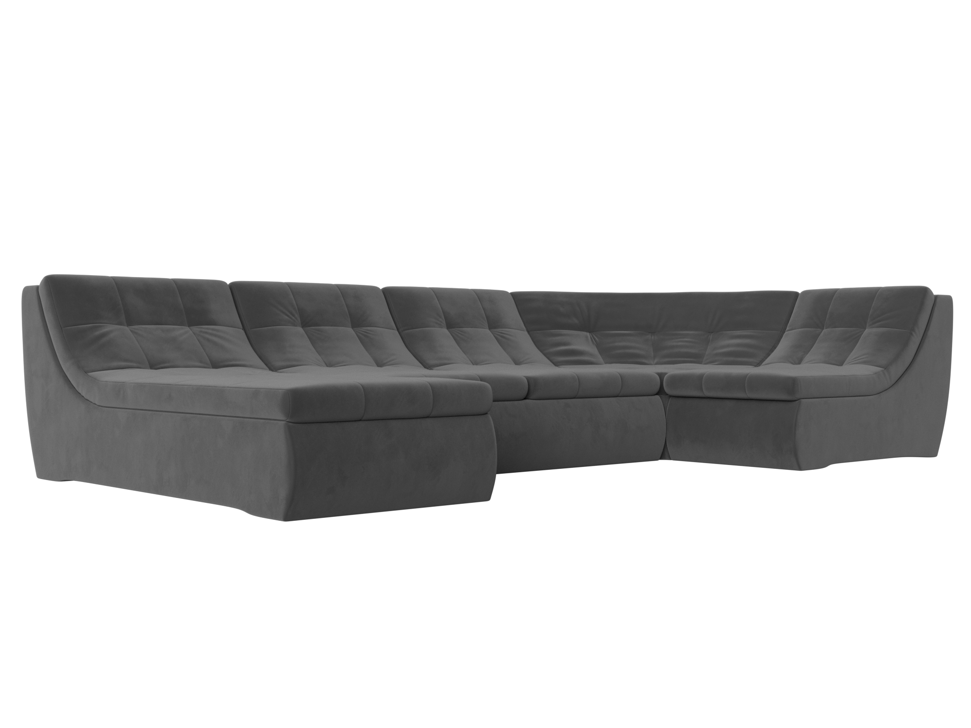 П-образный модульный диван Холидей велюр серый