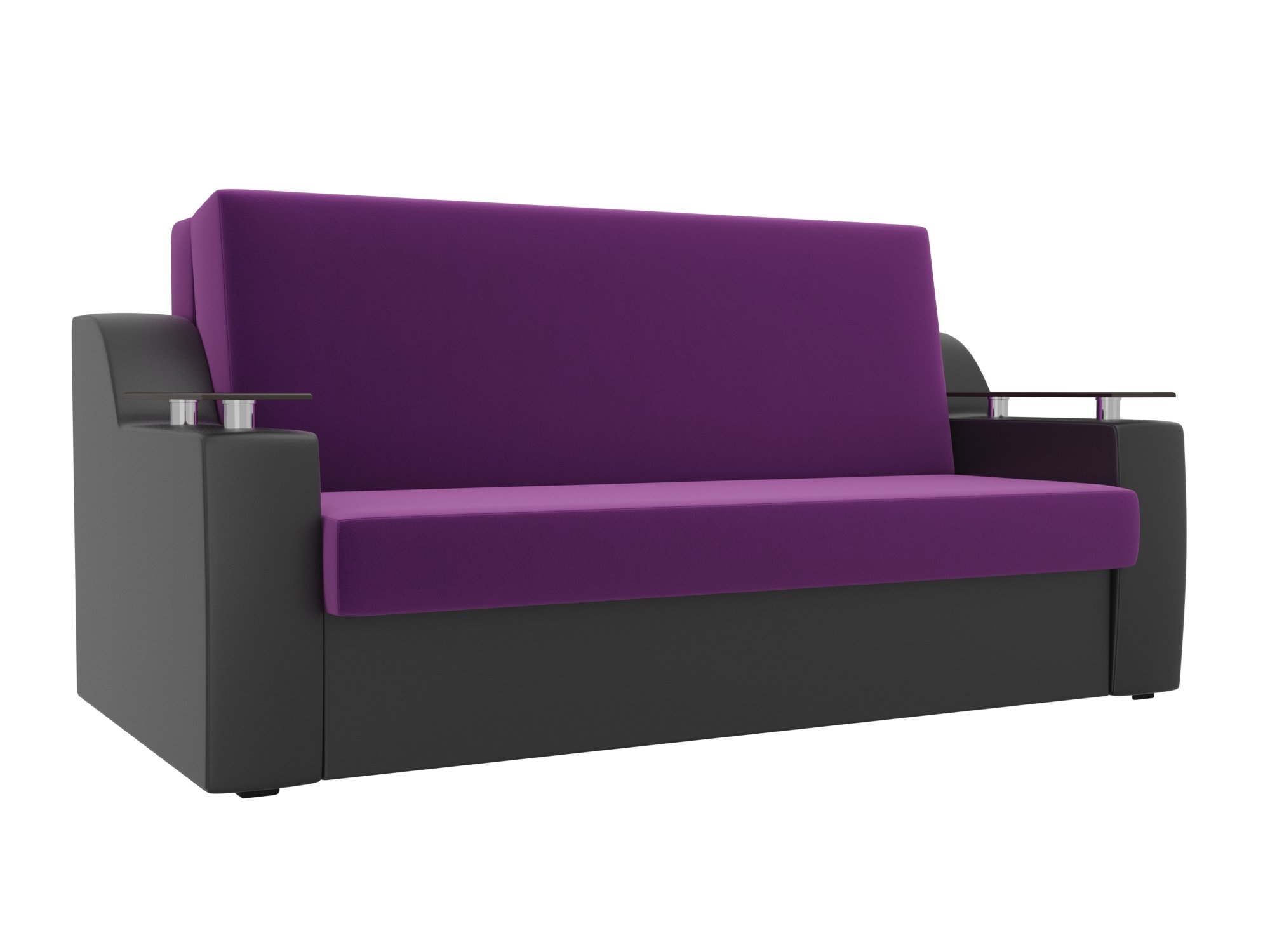 Прямой диван аккордеон Сенатор 100 микровельвет/экокожа фиолетовый/черный