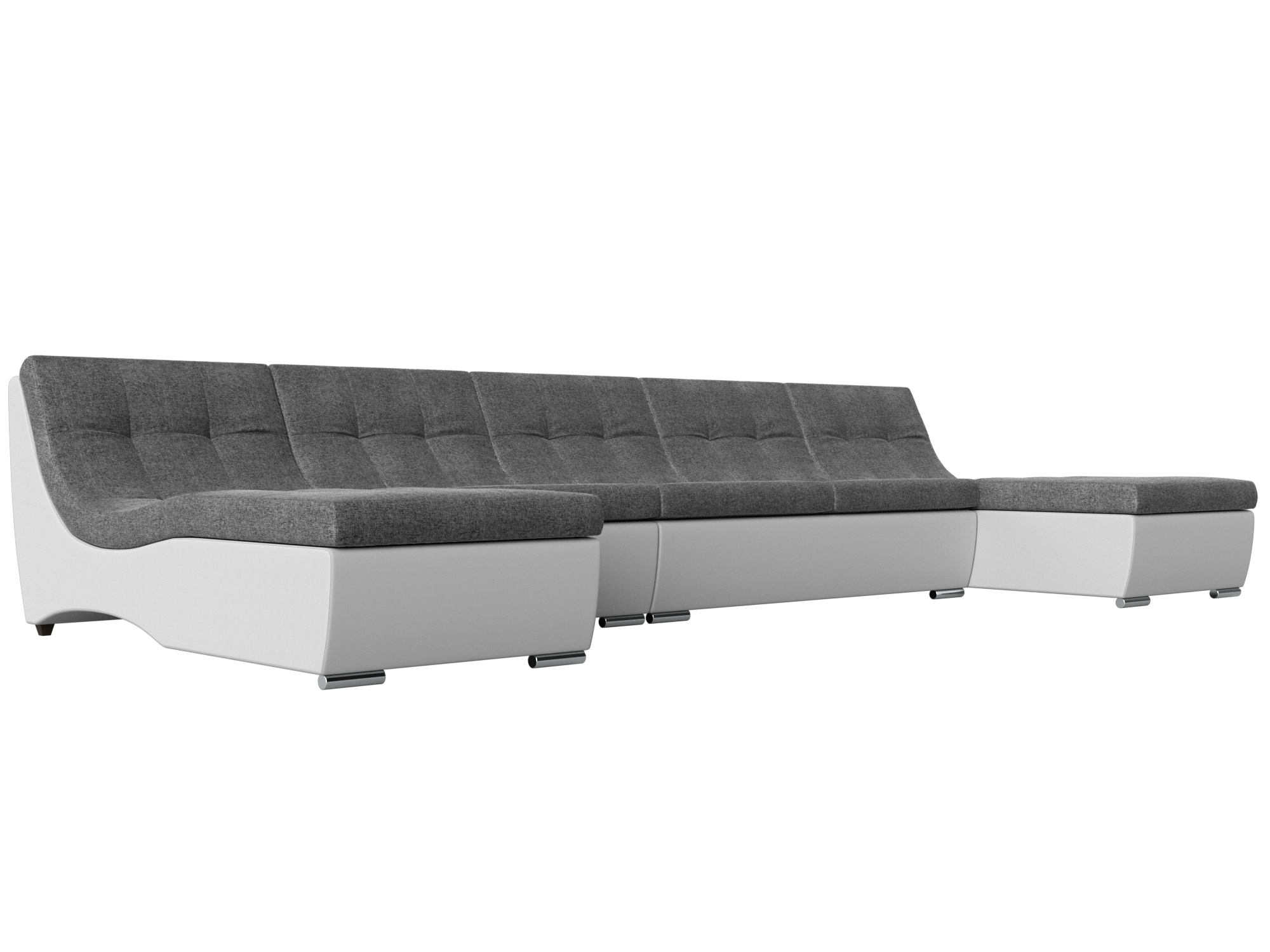 П-образный модульный диван Монреаль Long рогожка/экокожа серый/белый