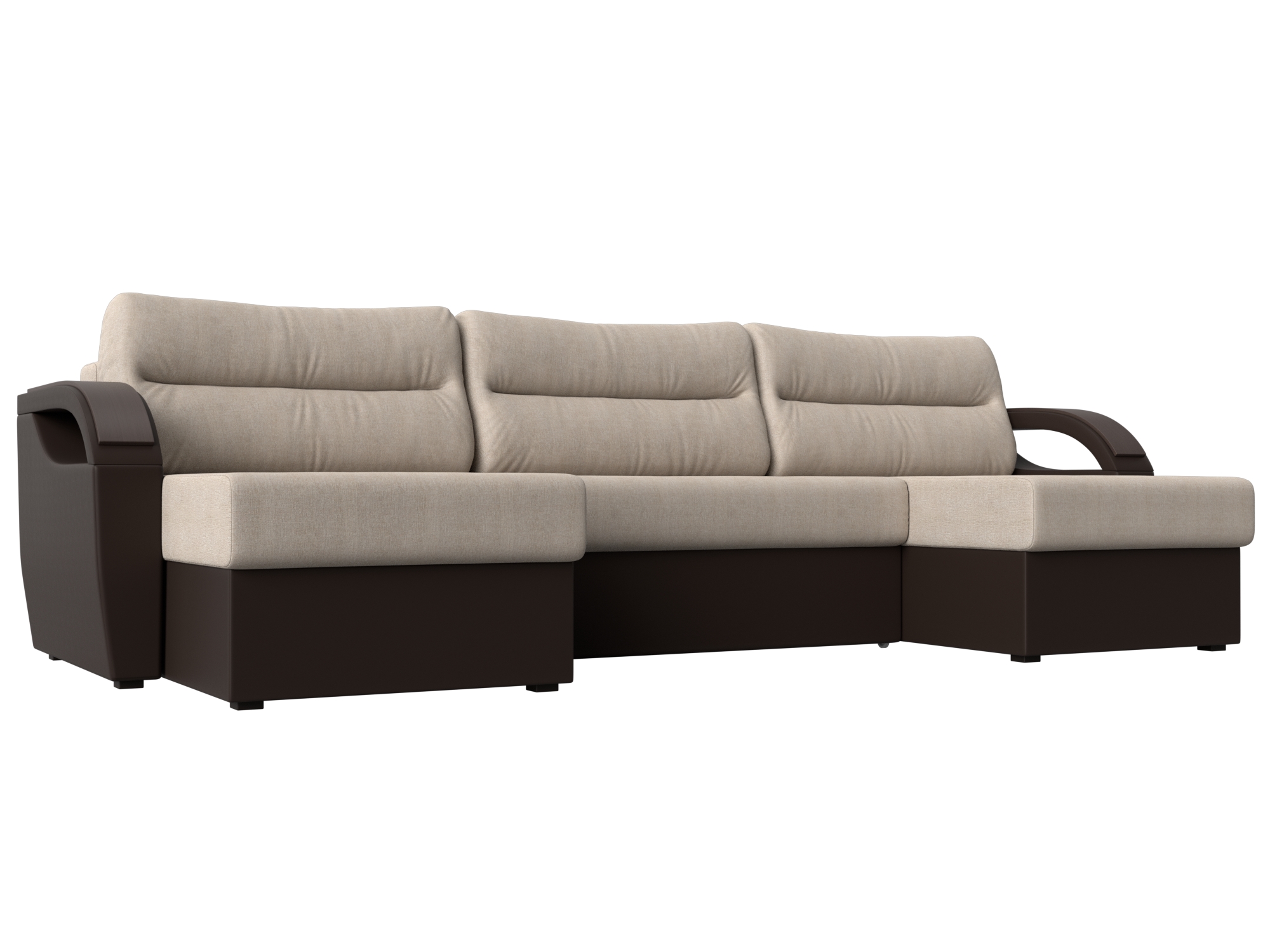 П-образный диван Форсайт рогожка/экокожа бежевый/коричневый