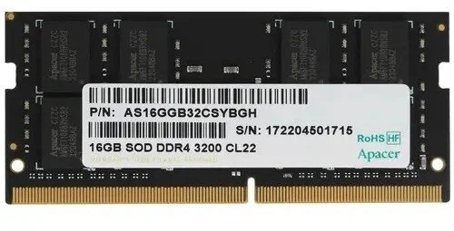 Оперативная память Apacer  DDR4  16GB  3200MHz SO-DIMM (PC4-25600) CL19 1.2V (Retai