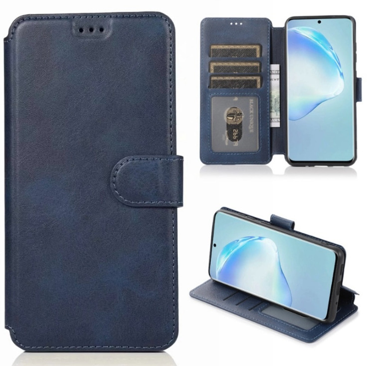 Чехол книжка подставка на Samsung Galaxy A52 кожаный флипна магнитах с визитницей синий