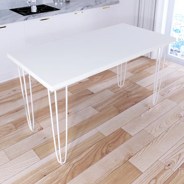 Стол кухонный Solarius Loft металл-дерево 140х75х75, белый с белыми ножками-шпильками