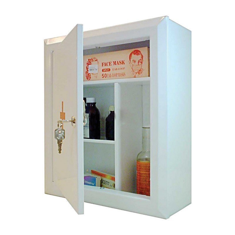 Шкафчик-аптечка металлический, навесной, внутренние перегородки, замок, 400x360x140 мм
