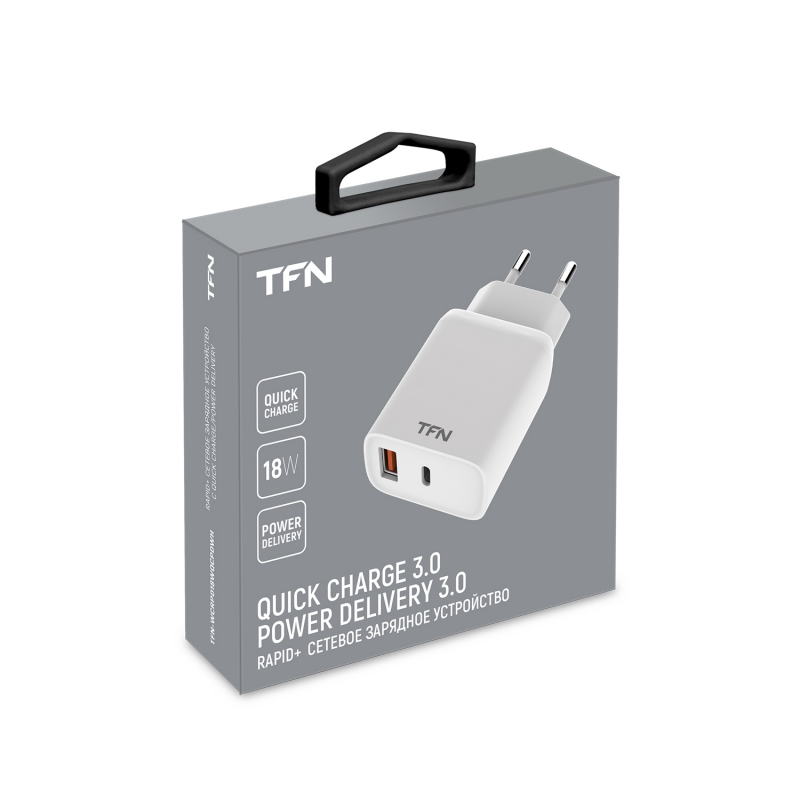 Сетевое зарядное устройство TFN Rapid+, 1 USB/1 USB Type-C, (TFN-WCRPD18WQCPDWH) white